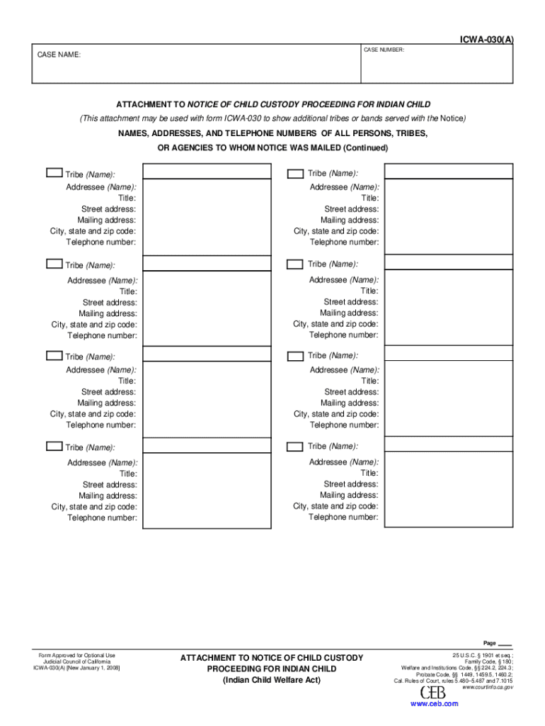 Fillable Online ICWA-030(A). Fillable Editable and Saveable California ...