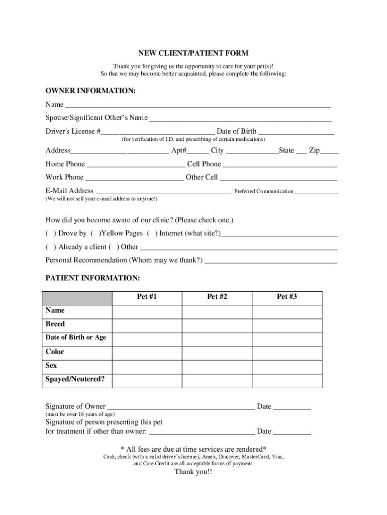 Fillable Online New Client / Patient(s) Form Fax Email Print - pdfFiller