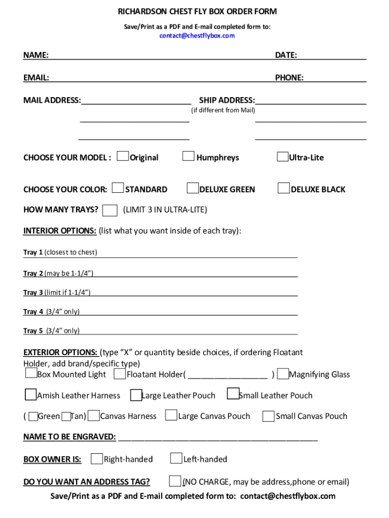 Fillable Online PDF Richardson Chestf Fly Box Order Form - Richardson ...