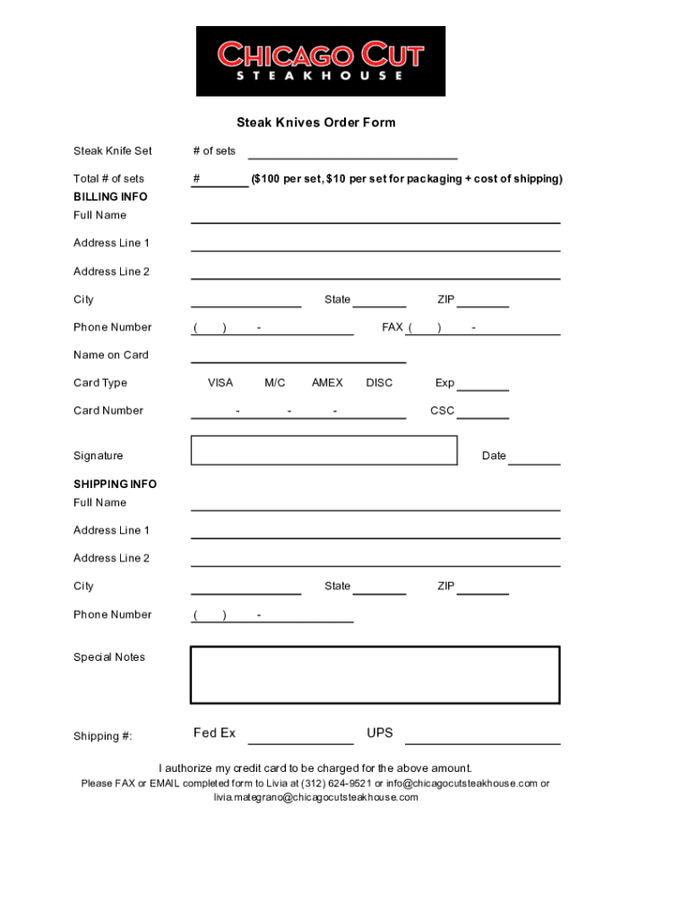 Fillable Online Fillable Online Download the Steak Knife Order Form ...