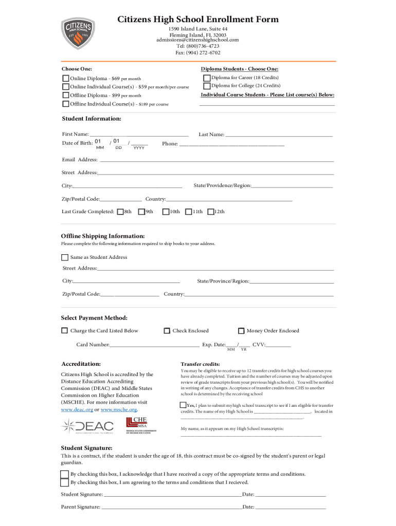 Fillable Online CHS Enrollment Form Fax Email Print - pdfFiller