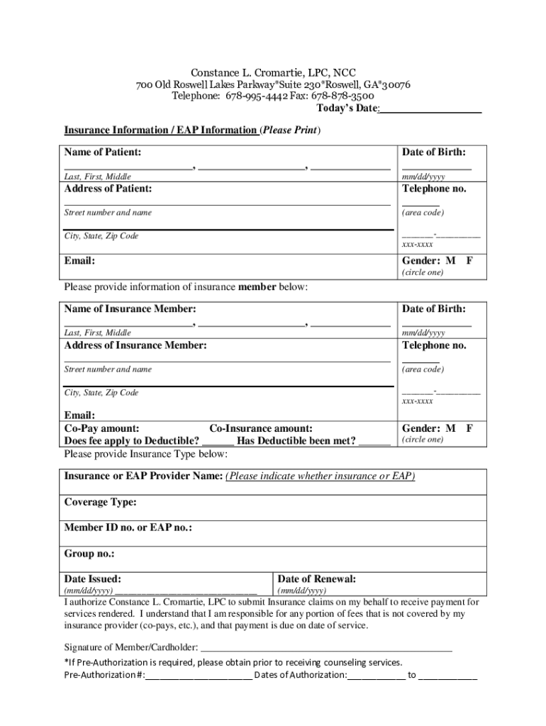 Fillable Online 700 Old Roswell Lakes Parkway*Suite 230*Roswell, GA ...