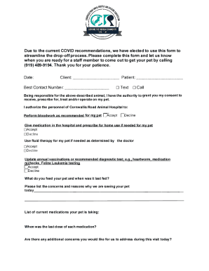 Fillable Online Drop Off Form - Silver Leaf Animal Hospital Fax Email ...