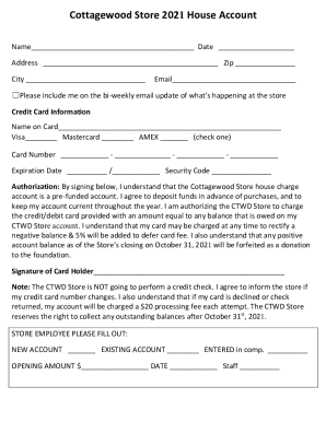 Fillable Online 2020 House Account Application Form - Cottagewood USA ...