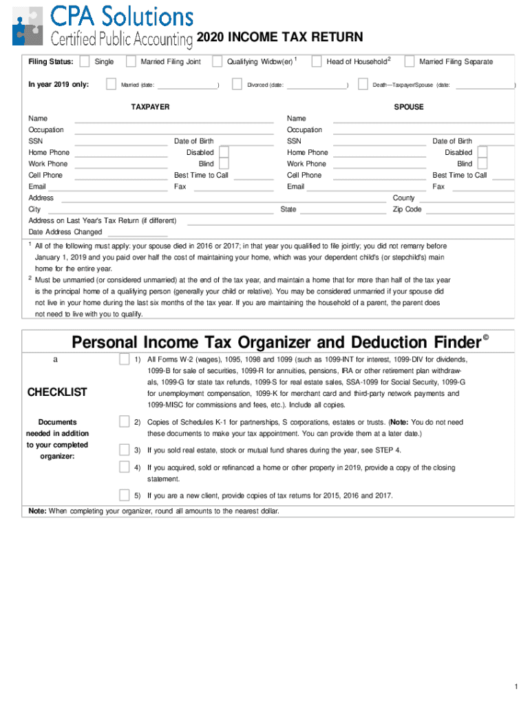 Fillable Online Fillable Online Personal Income Tax Organizer and ...