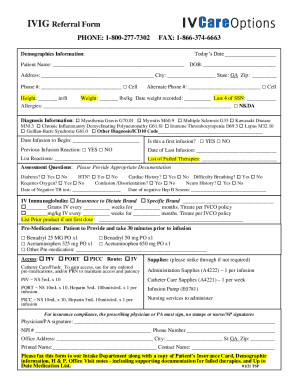 Fillable Online IVIG Referral Form - IV Care Options Fax Email Print ...