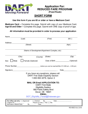 Fillable Online Fillable Online SHORT FORM Application For: REDUCED ...