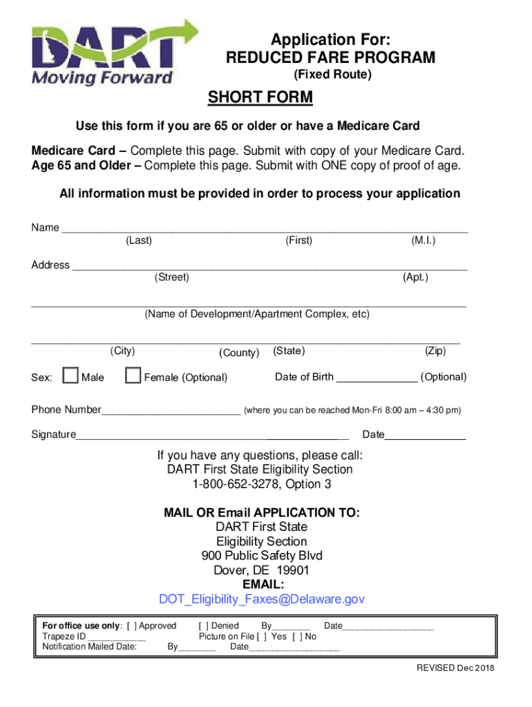 Fillable Online Fillable Online SHORT FORM Application For: REDUCED ...