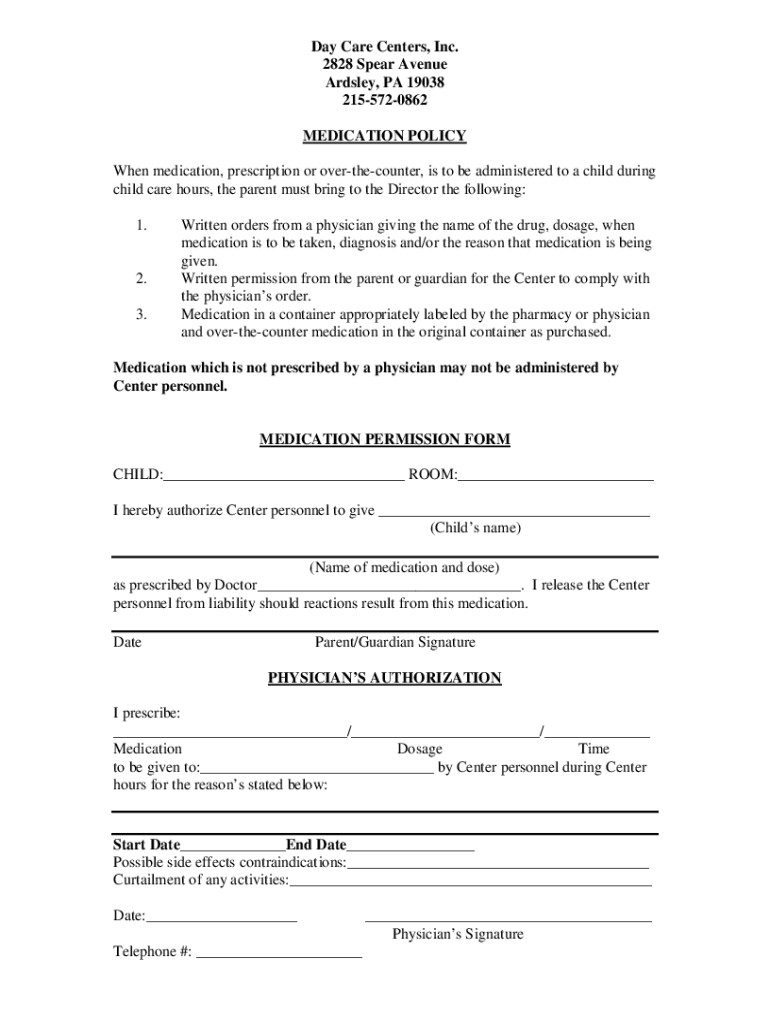 Fillable Online medication school form Fax Email Print - pdfFiller