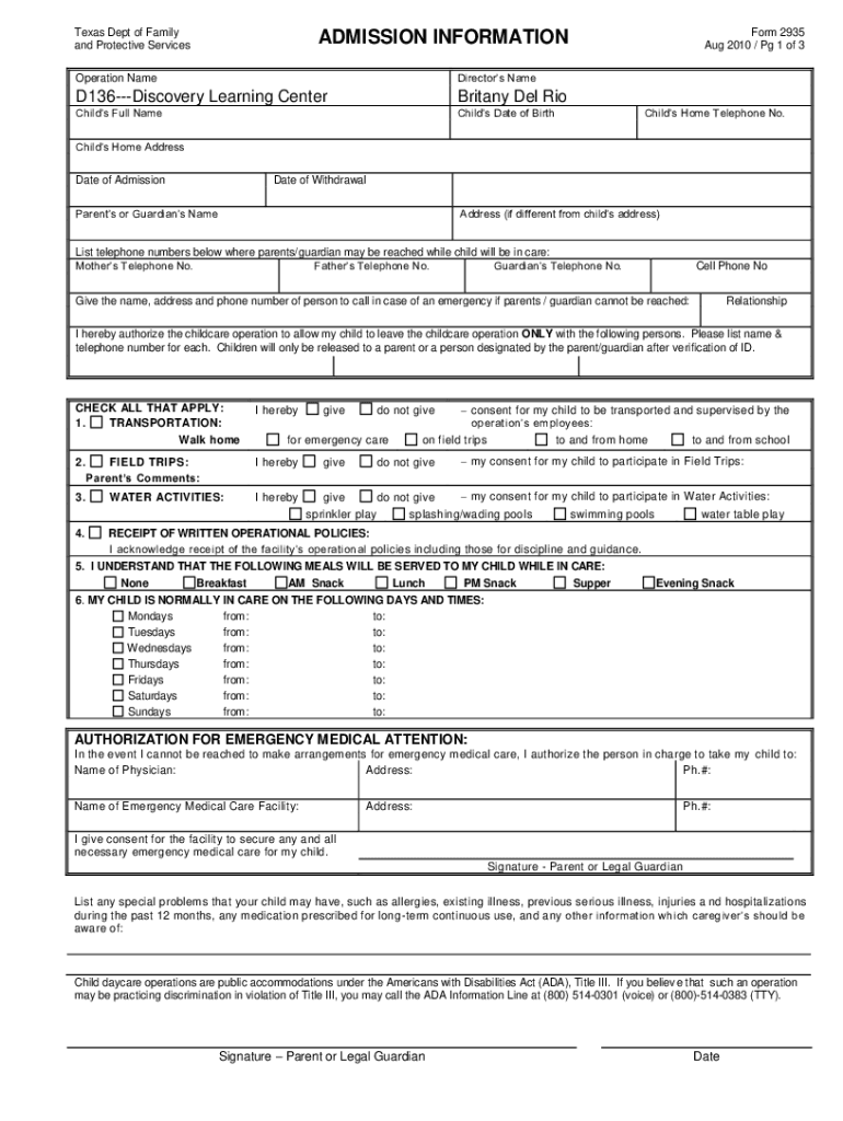 Fillable Online Texas Department of Family and Protective Services ...