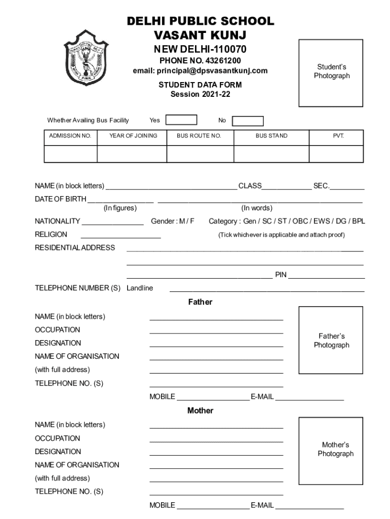 Fillable Online Page 1 Delhi Public School - dpsvasantkunj.com Fax ...