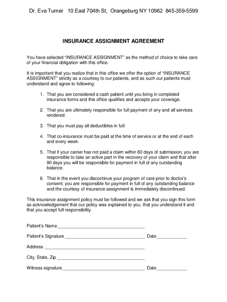 Fillable Online INSURANCE ASSIGNMENT AGREEMENT Fax Email Print - pdfFiller