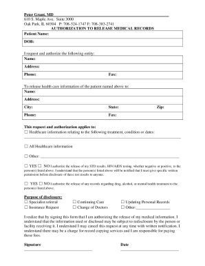 Fillable Online Medical Records Release Form Generic Request Template ...