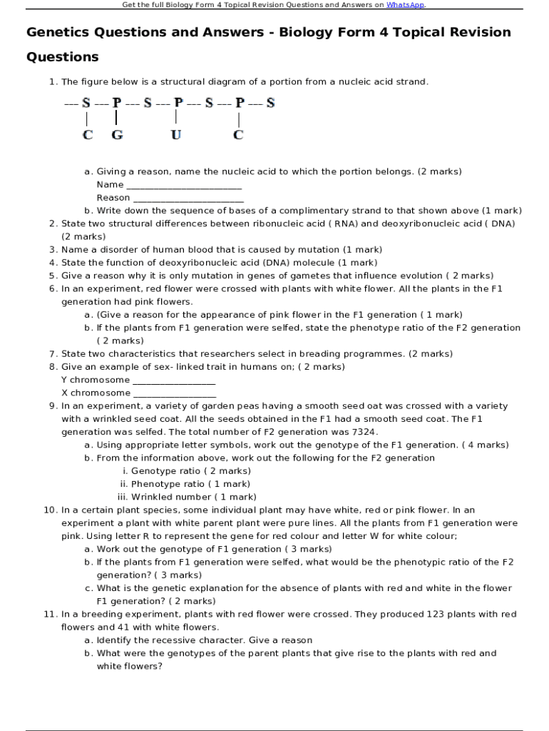 Fillable Online Form 4 Biology Topical Questions And Answers in Kenya ...