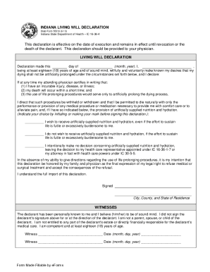 Fillable Online Free Indiana Living Will Declaration (Form 55316 ...