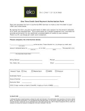 Fillable Online One Time Credit Card Payment Authorization FormFree One ...