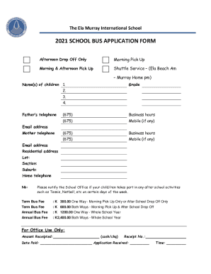 Fillable Online SCHOOL BUS APPLICATION FORM - Ela Murray Fax Email ...