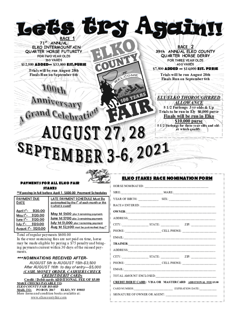 Fillable Online RACE 1 - Home - Elko County Fair Fax Email Print ...
