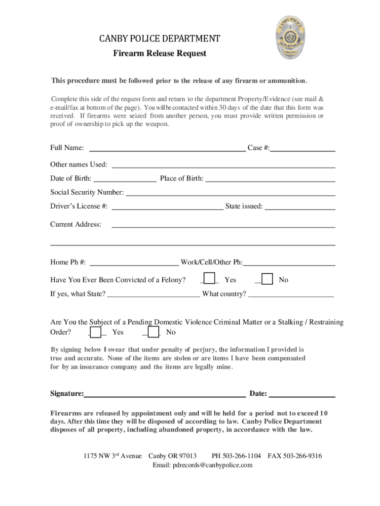 Fillable Online Permits and Forms - Canby Police Fax Email Print ...
