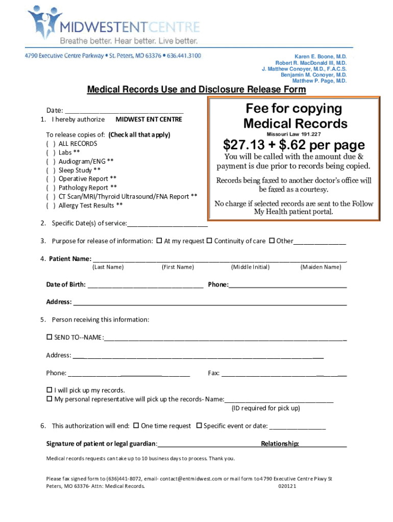 Fillable Online Free Medical Records Release Authorization Form HIPAA ...