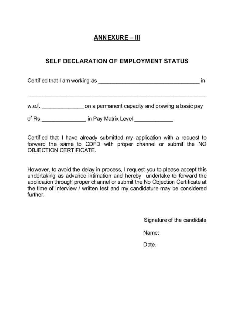 Fillable Online Declaration of Employment FormEMPLOYEES WHO ARE ...