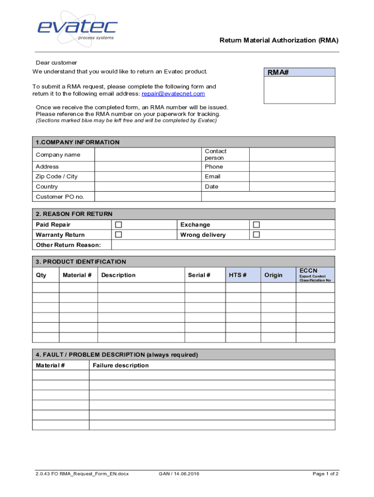 Fillable Online RMA Request - X-RiteWhat is Return Material ...