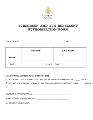Fillable Online SUNSCREEN AND BUG REPELLENT AUTHORIZATION FORM Fax ...