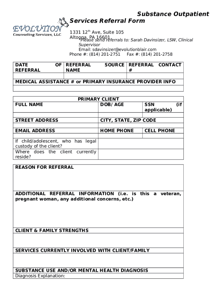 *Please send referrals to: Sarah Davinsizer, LSW, Clinical Supervisor Doc Template | pdfFiller