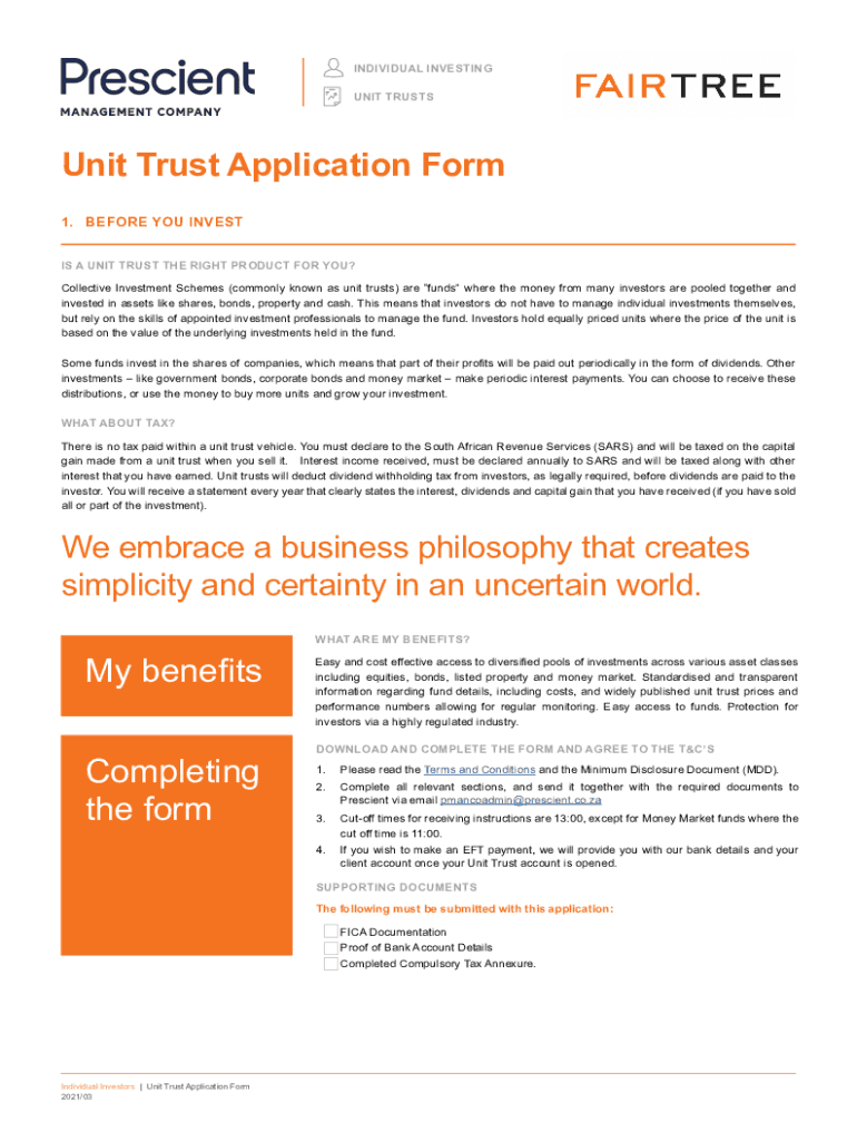 Fillable Online Unit Trust Application Form - Fairtree Investment and ...