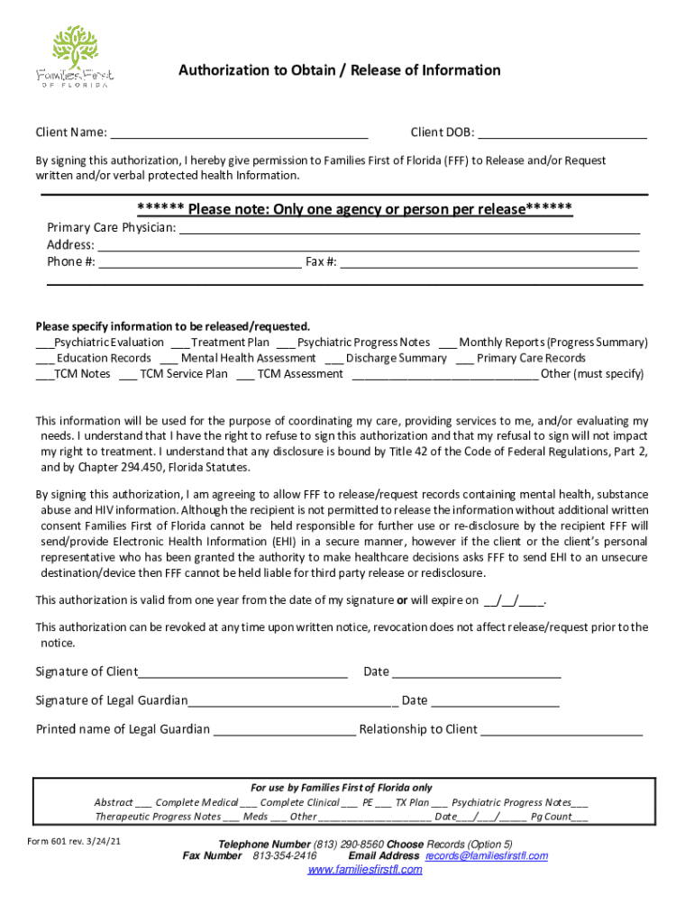 Fillable Online Authorization to Obtain / Release of Information ...