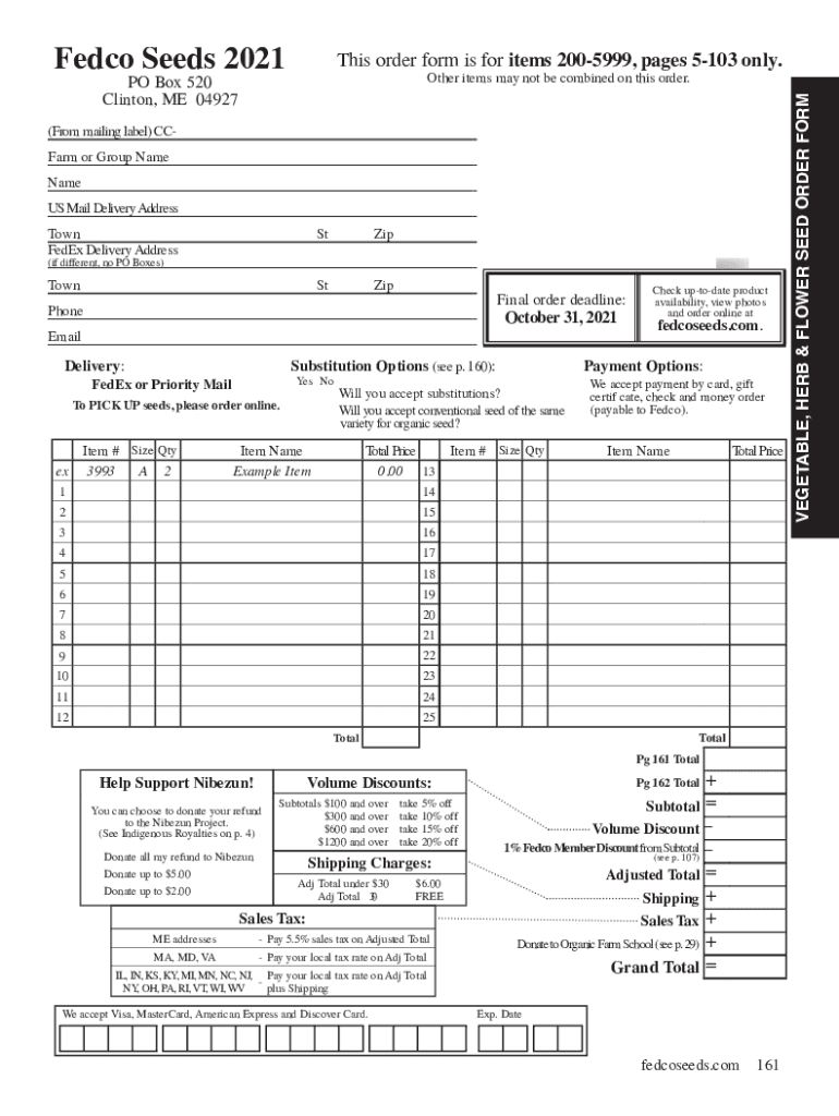 Fillable Online Fedco Seeds - Co-op Seeds, Gardening Supplies, Trees ...