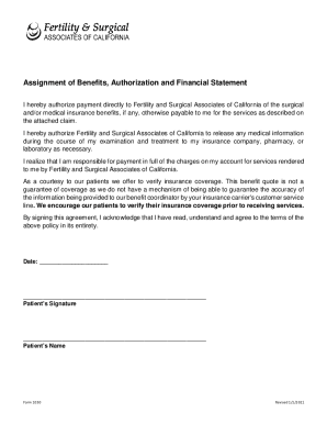 Fillable Online Assignment of Benefits, Authorization and Financial ...