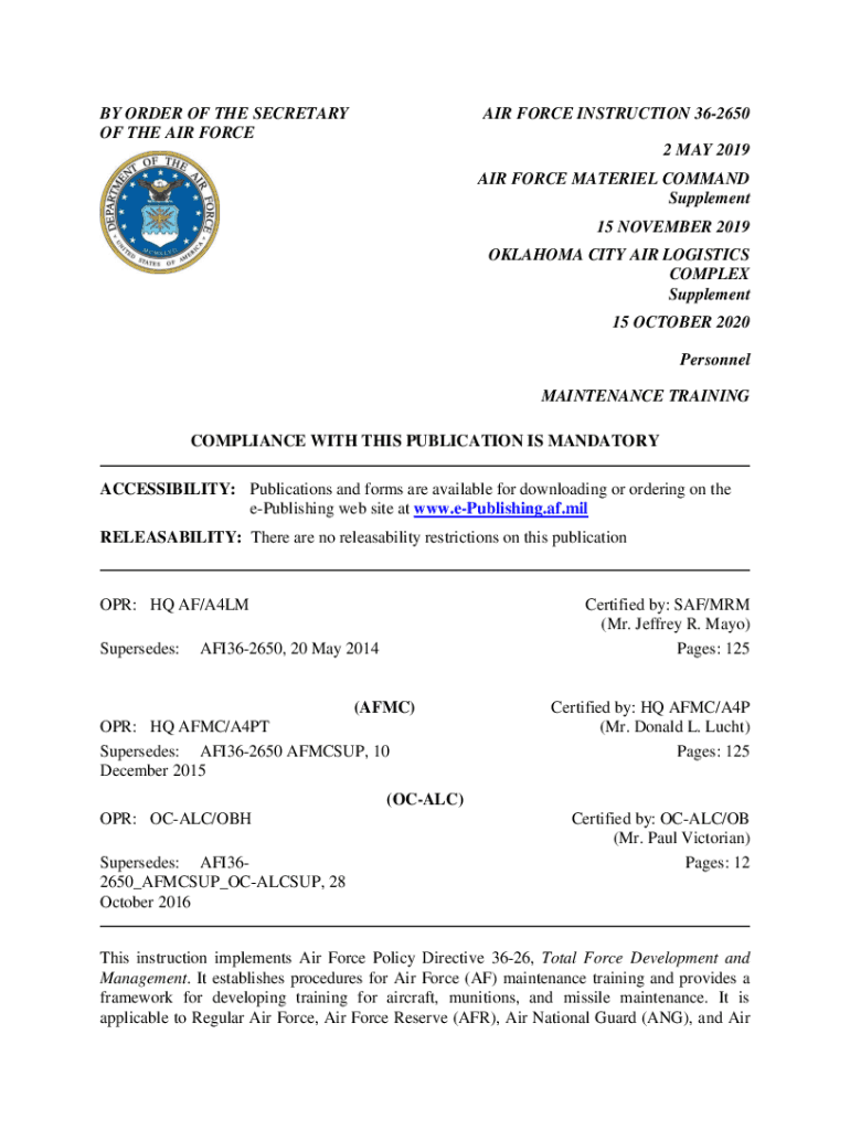 Fillable Online BY ORDER OF THE AIR FORCE INSTRUCTION 36-2406 SECRETARY ...