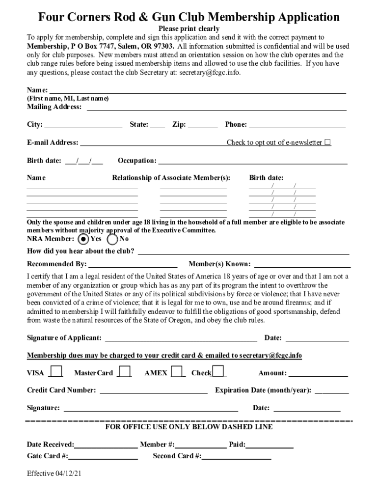 Fillable Online Club Membership - Four Corners Rod and Gun Club - Home ...