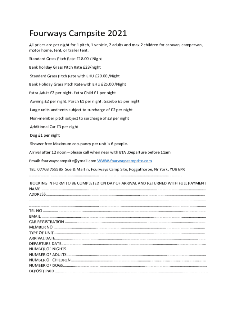 Fillable Online Average RV Campground Rates: How Much to Expect Per ...