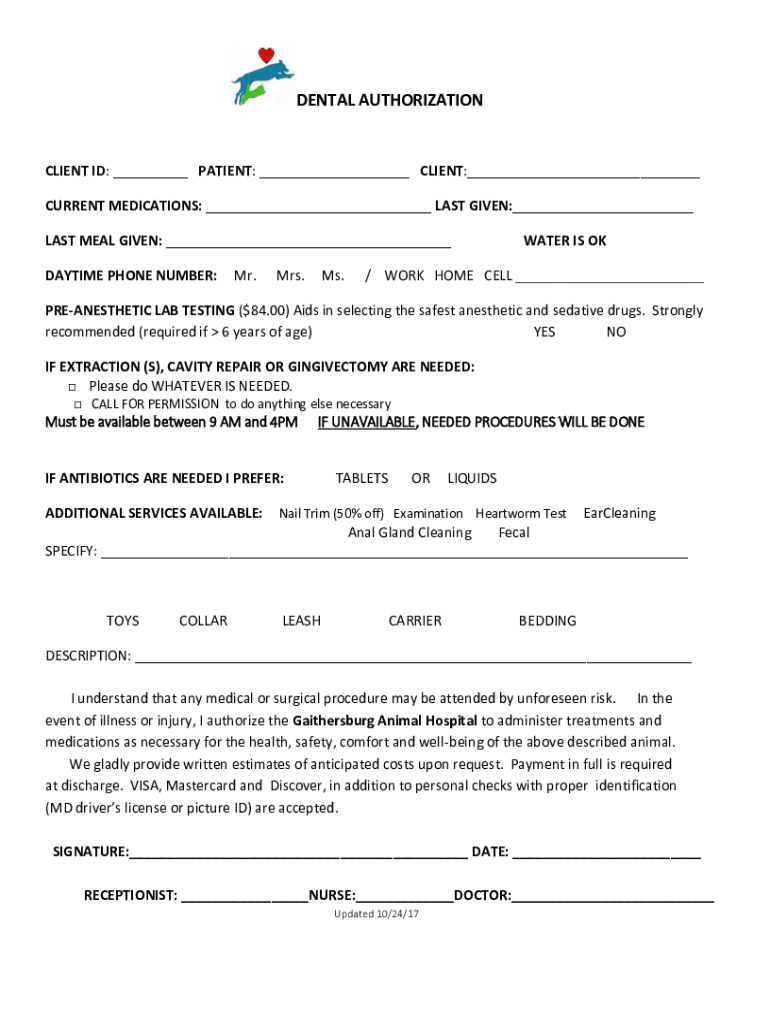 Fillable Online DENTAL AUTHORIZATION Fax Email Print - pdfFiller