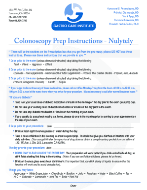 Fillable Online Colonoscopy Bowel Preparation Instructions - gciav.com ...