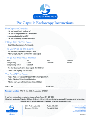 Fillable Online Pre Capsule Endoscopy Instructions Fax Email Print ...