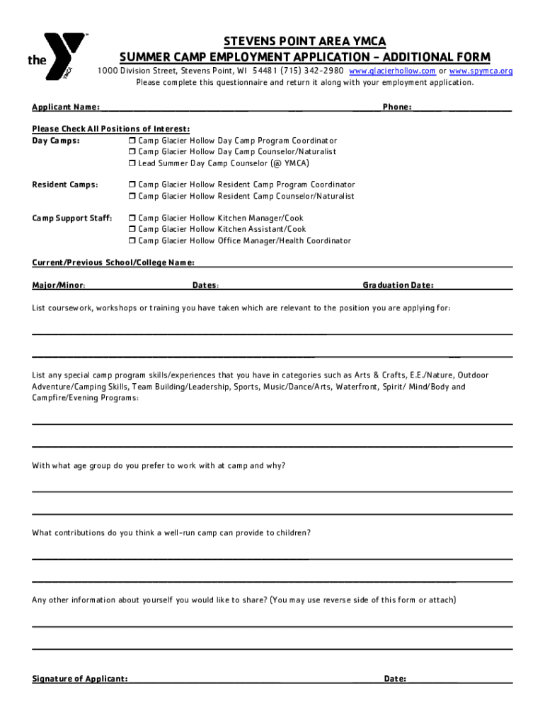 Fillable Online Stevens Point Area YMCA - glacierhollow.com Fax Email ...