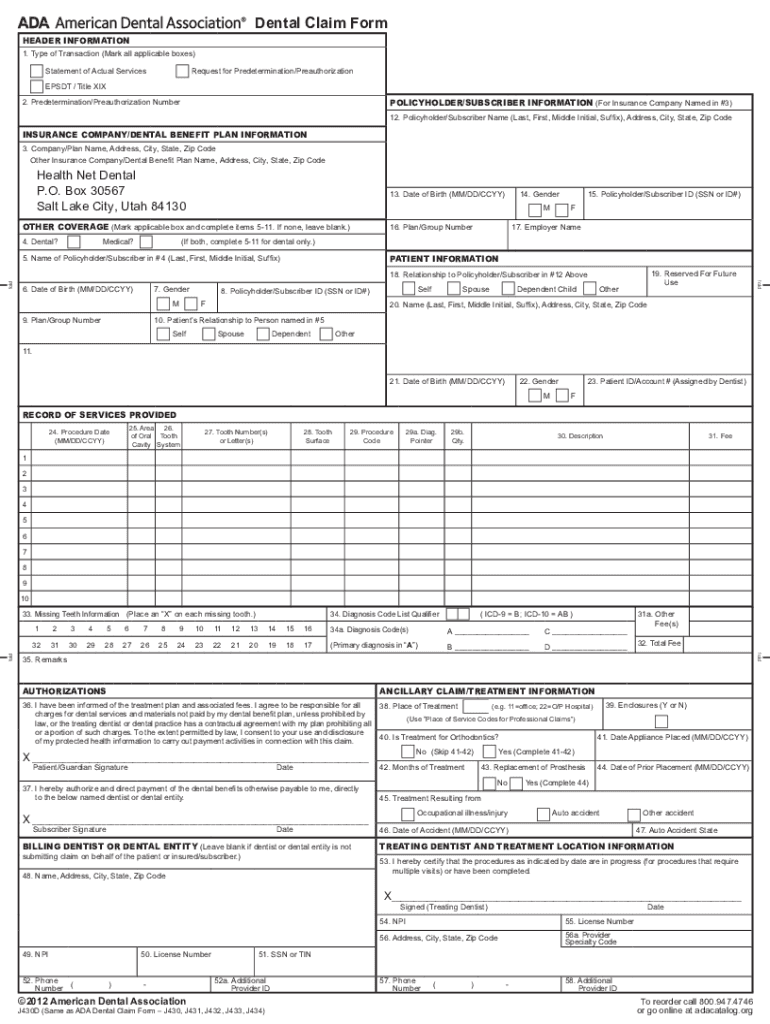 Fillable Online Dental Claim Form. dentalclaimform.pdf Fax Email Print ...