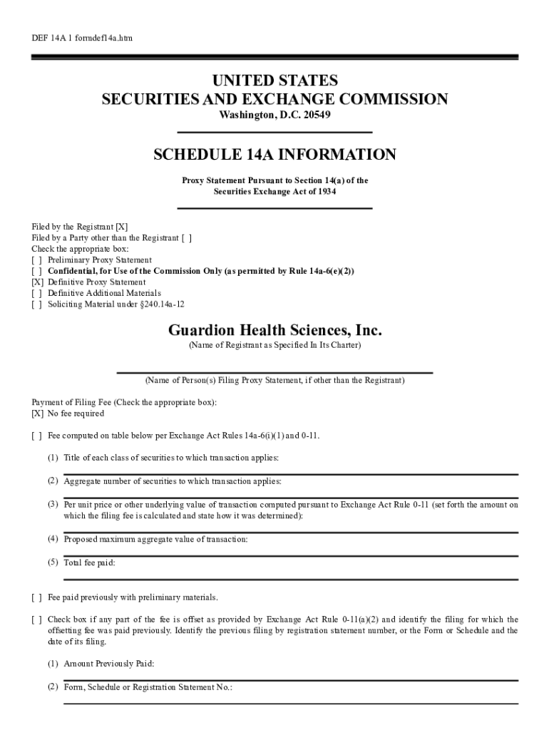 Fillable Online SCHEDULE 14A INFORMATION SECURITIES AND ... - Guardion Health Fax Email Print ...