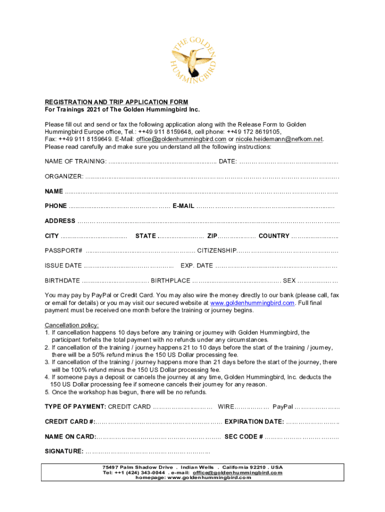 Fillable Online REGISTRATION AND TRIP APPLICATION FORM Fax Email Print ...