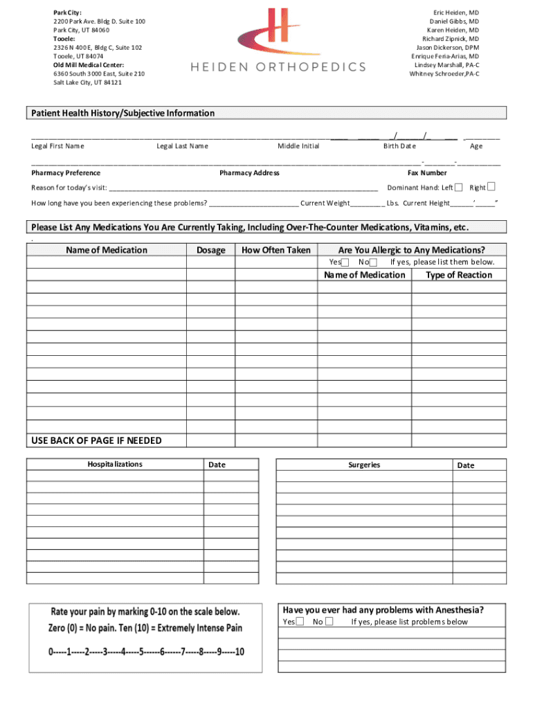 Fillable Online Eric Heiden, MD 2200 Park Ave. Bldg D. Suite 100 Daniel ...