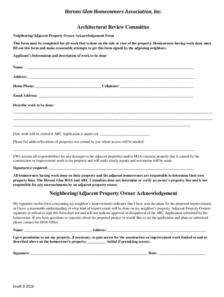 Fillable Online Neighboring/Adjacent Property Owner Acknowledgement ...