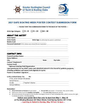 Fillable Online 2021 SAFE BOATING WEEK POSTER CONTEST SUBMISSION FORM ...