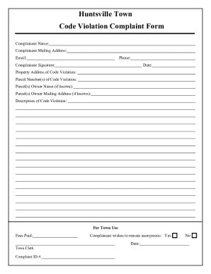 Fillable Online Huntsville Town Code Violation Complaint Form Fax Email ...