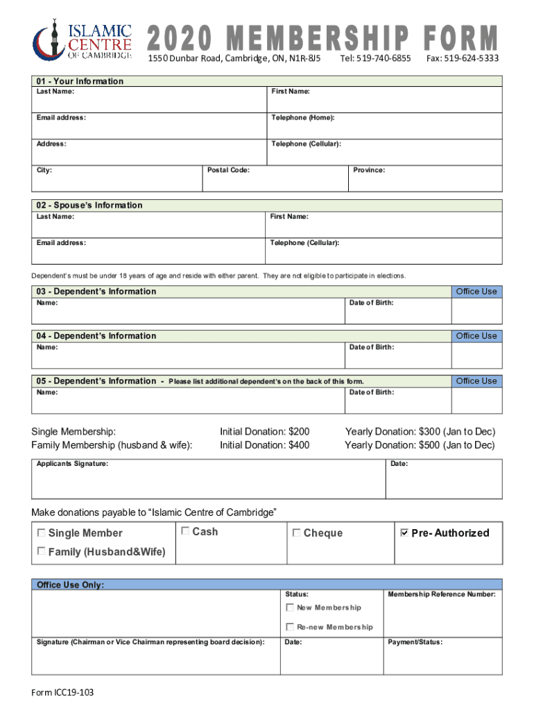 Fillable Online ICC19-103 - ICC Membership Form Fax Email Print - pdfFiller