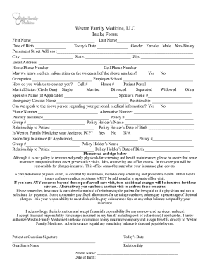 Fillable Online Weston Family Medicine, LLC Intake Forms Fax Email ...