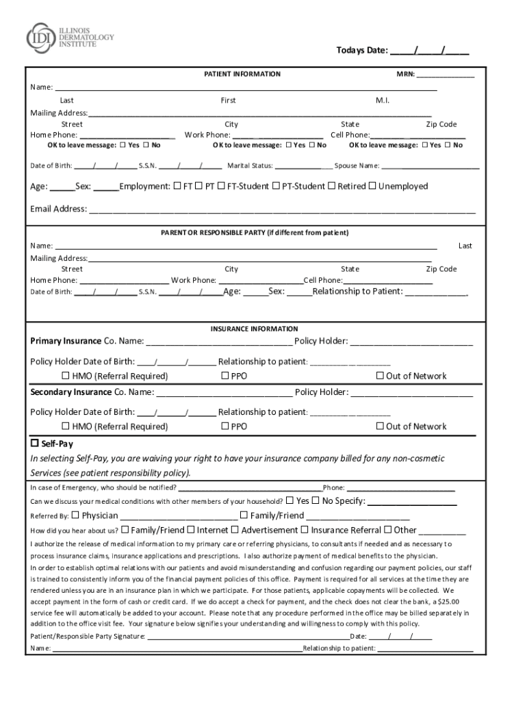 Fillable Online Todays Date: - Lakeview Derm Fax Email Print - pdfFiller
