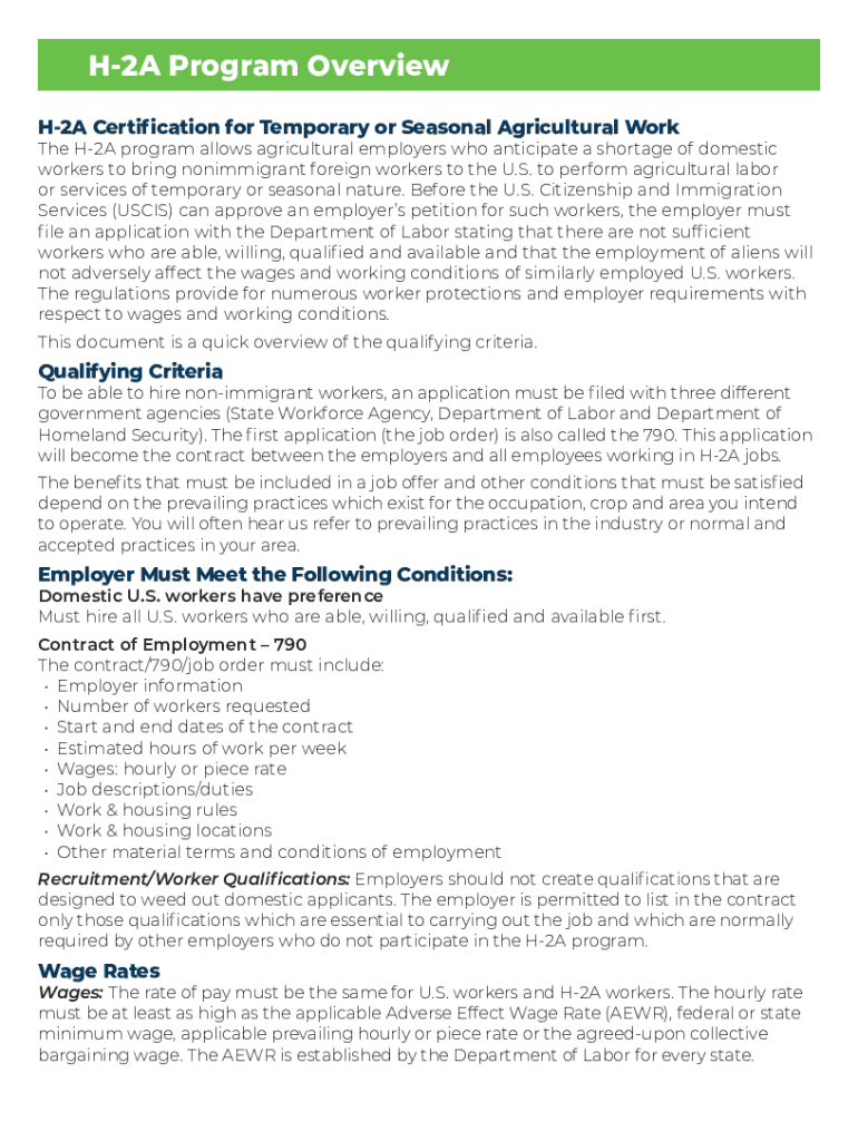 Fillable Online H-2A Temporary Agricultural ProgramU.S. Department of ...